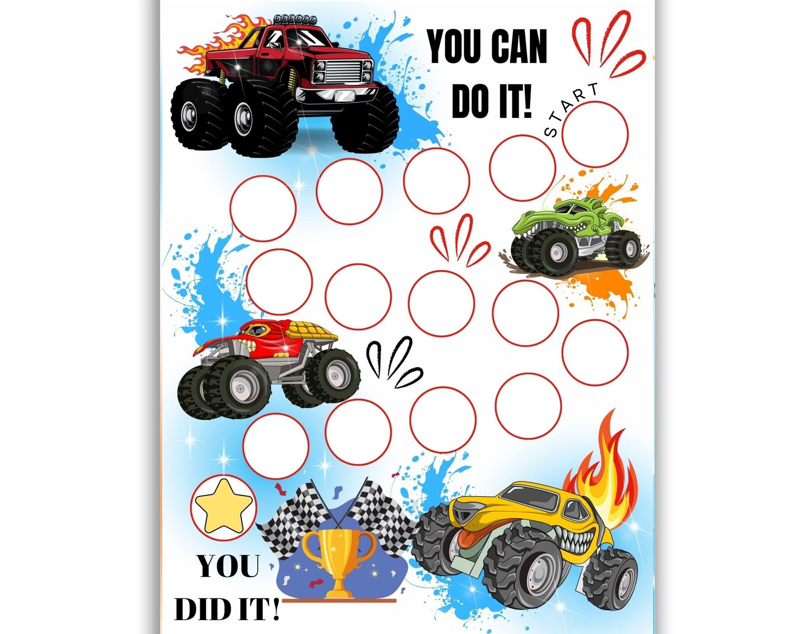 Monster Truck Reward Chart - Potty Training Chart - Boys Behavior Chart ...