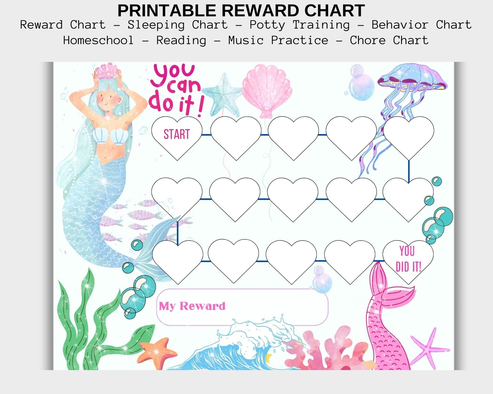 Printable Mermaid Reward Chart - Girls Potty Training - Sleeping Chart ...