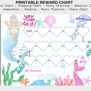 Printable Mermaid Reward Chart - Girls Potty Training - Sleeping Chart ...