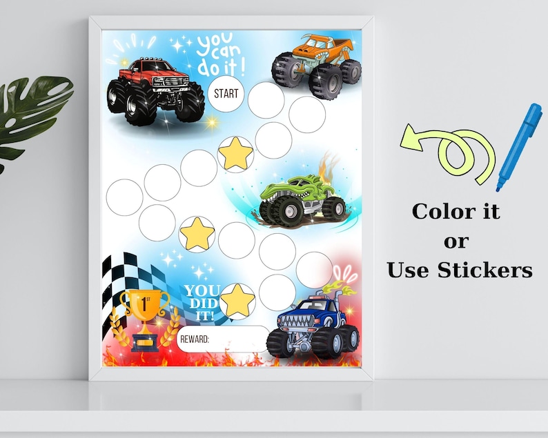 Monster Truck Reward Chart: Kids Behavior - Potty Training Tracker ...