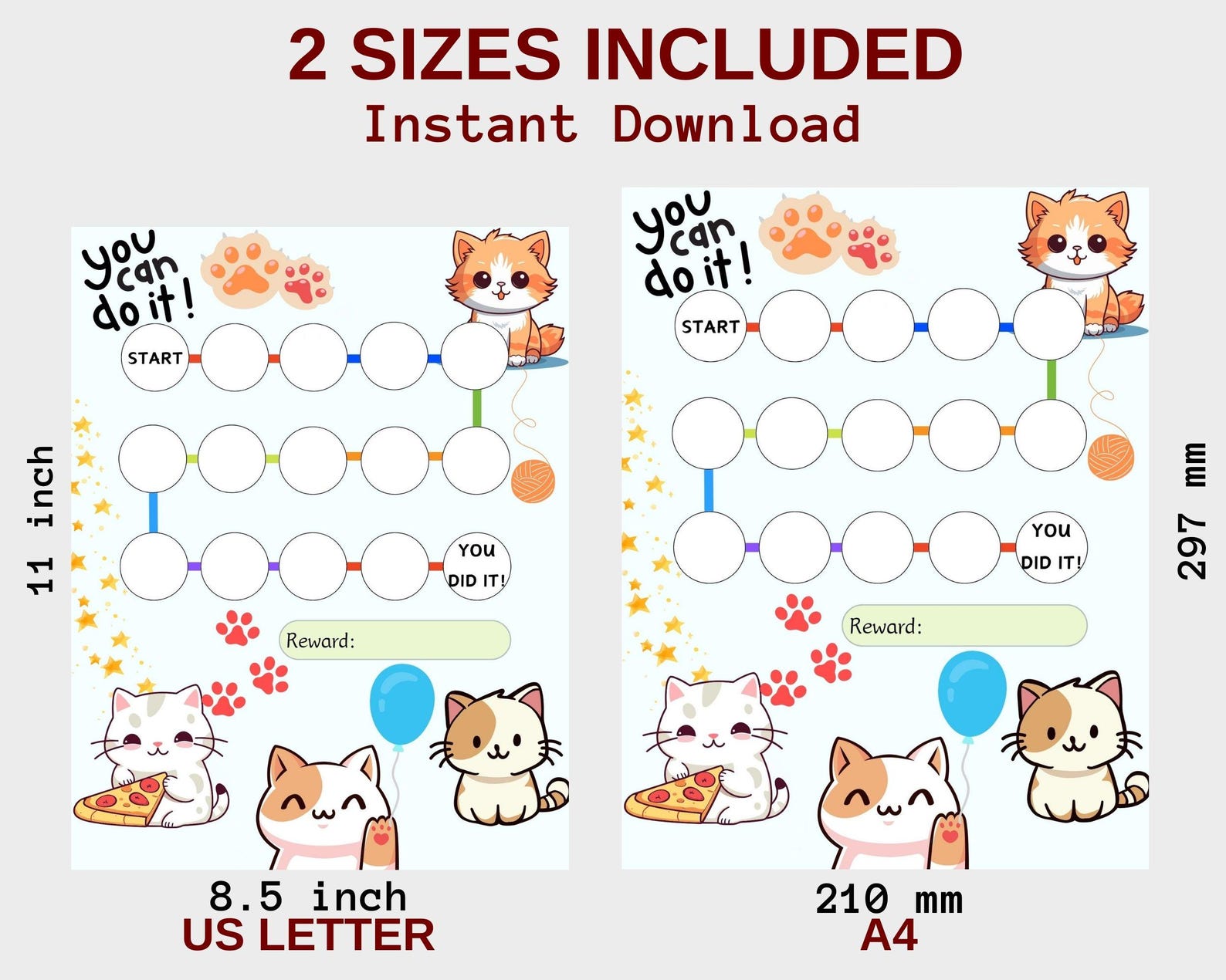 Printable Cat Reward Chart - Kids Reward Chart - Potty Training ...