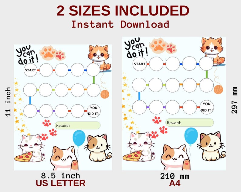 Printable Cat Reward Chart - Kids Reward Chart - Potty Training ...