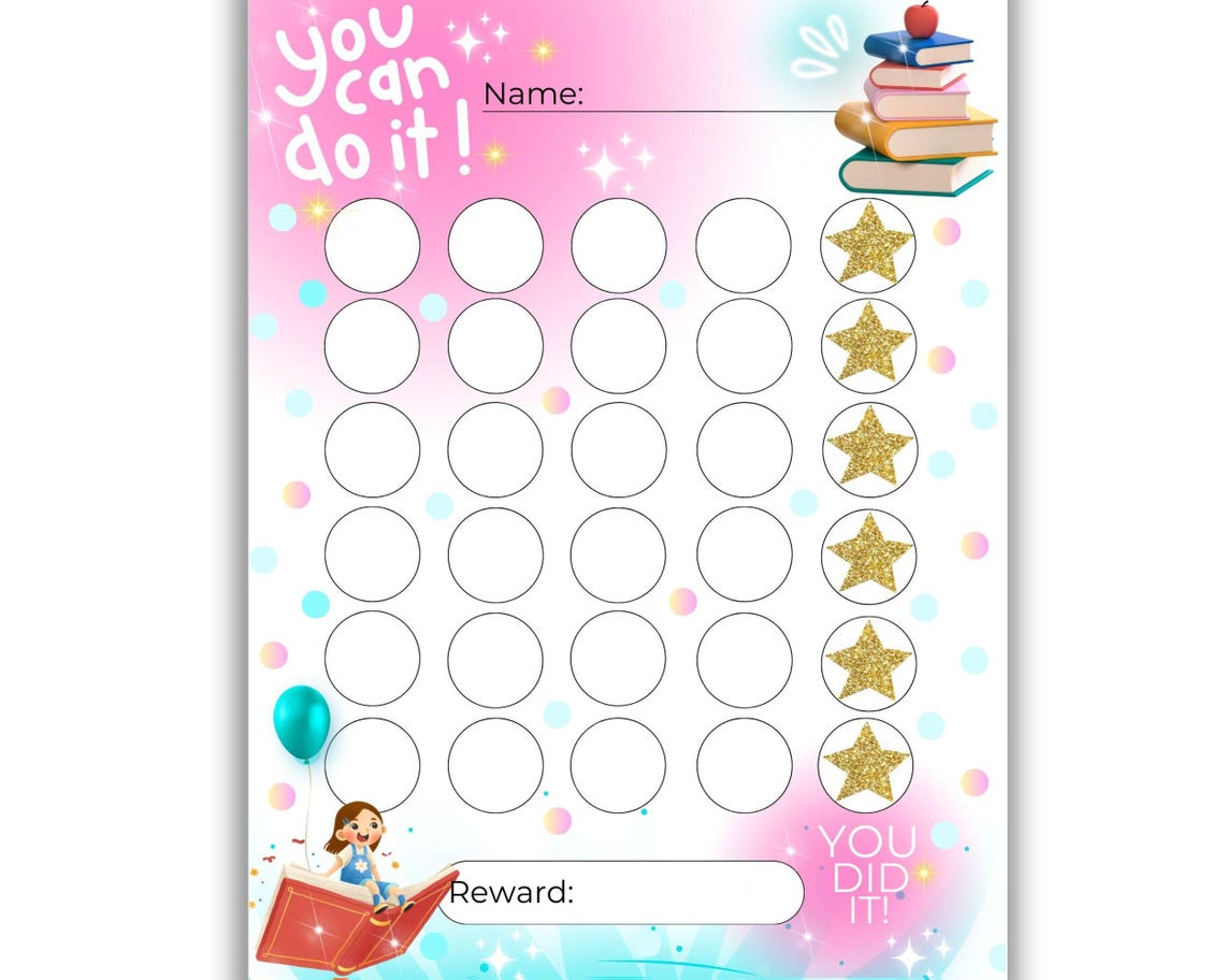 Printable Reading Reward Chart for Kids: Blue & Pink Book Tracker (PDF ...