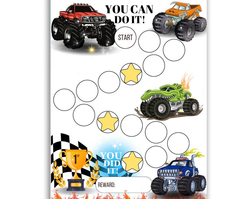 Monster Truck Reward Chart - Potty Training - Boys Behavior Chart ...