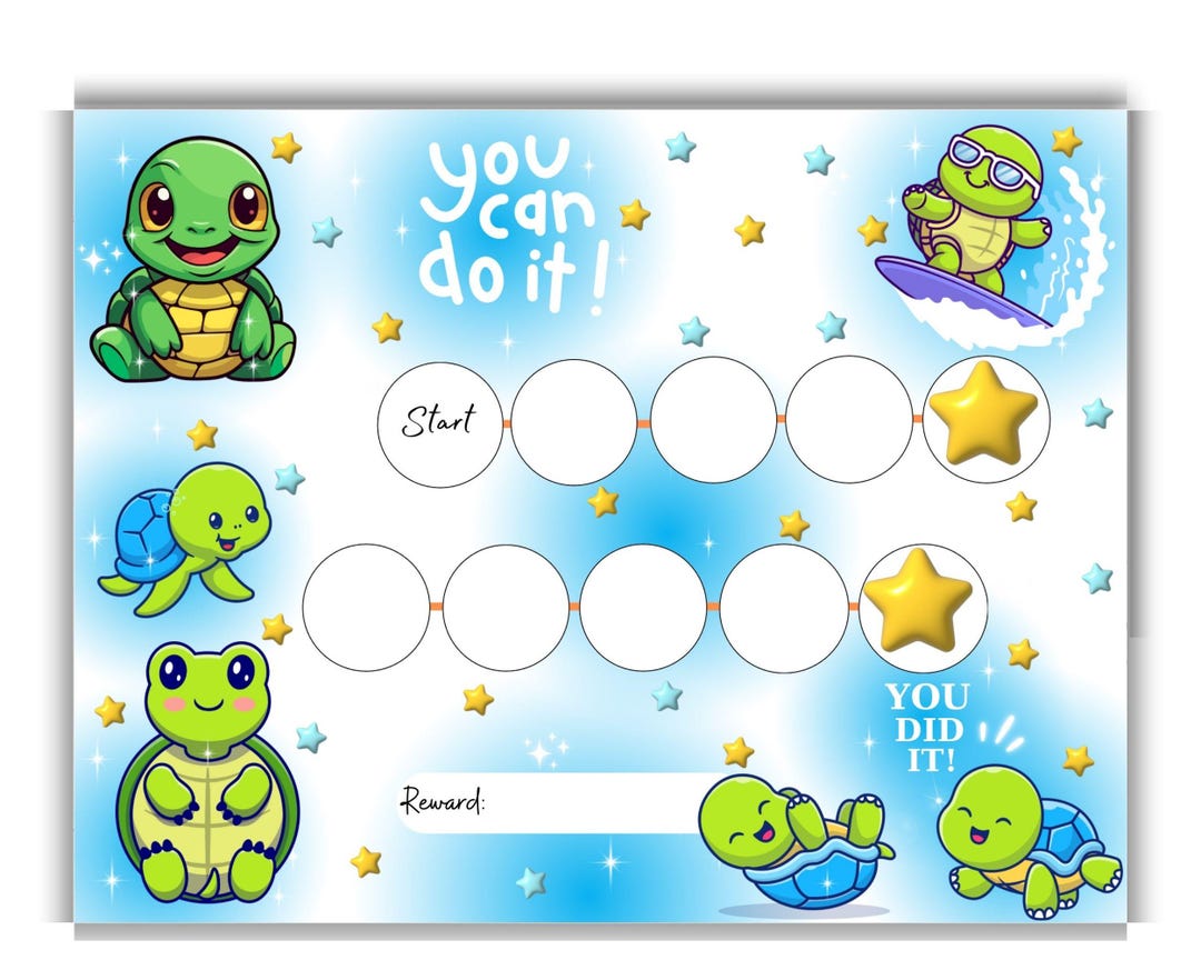 Turtle Reward Chart for Kids - Printable Habit Tracker - Cute Animal ...