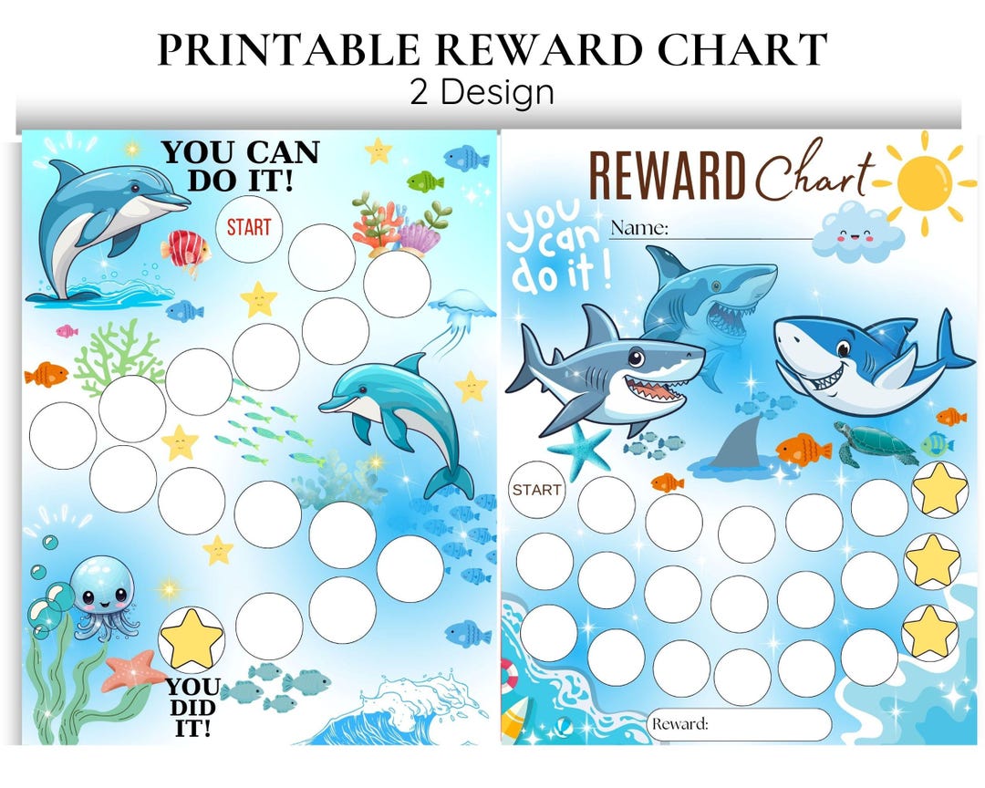 Dolphin & Shark Reward Chart - Ocean Theme Printable Chart for Kids ...