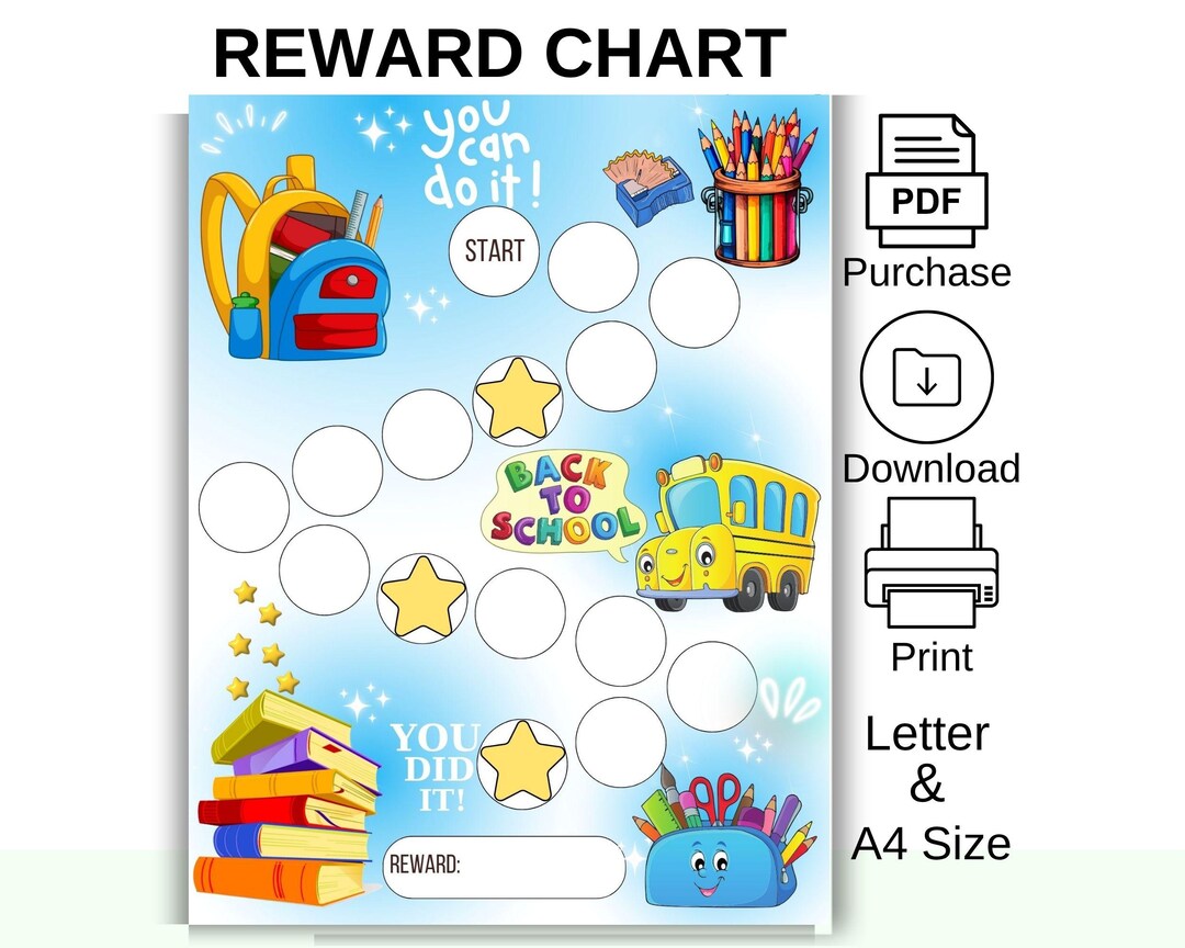 Back to School Reward Chart for Kids – Printable Chore, Homework, Sleep ...