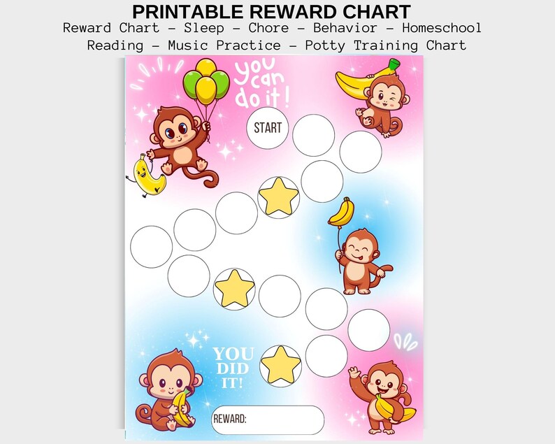 Monkey Reward Chart for Kids – Printable Behavior & Potty Training ...