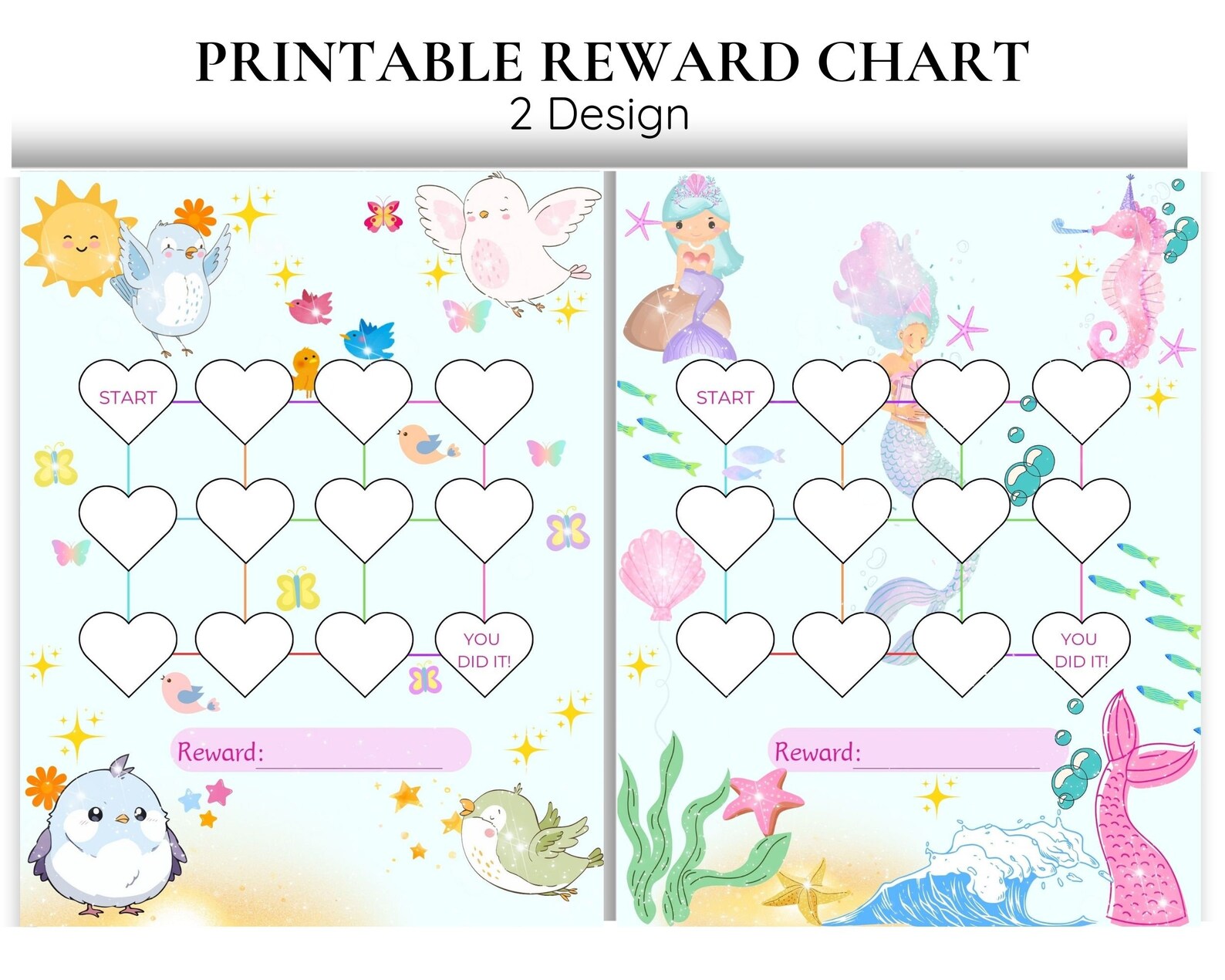 Printable Mermaid Reward Chart Ocean Reward Chart Bird Reward Chart ...