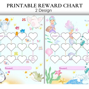 Printable Mermaid Reward Chart Ocean Reward Chart Bird Reward Chart ...