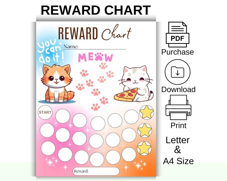 Printable Cat Reward Chart Girls Reward Chart Behavior Chart Potty ...
