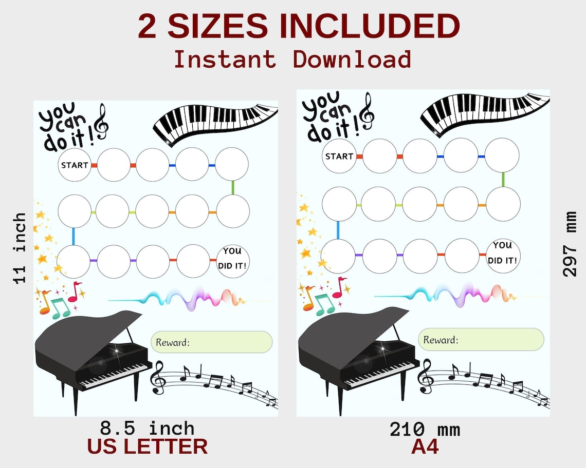 Printable Piano Reward Chart - Music Practice - Piano Practice - Music ...