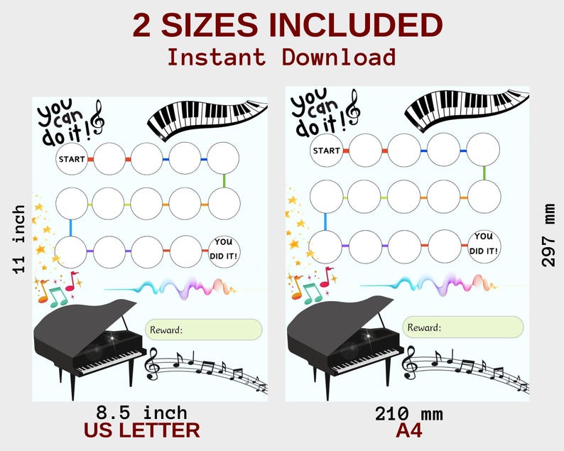 Printable Piano Reward Chart - Music Practice - Piano Practice - Music ...