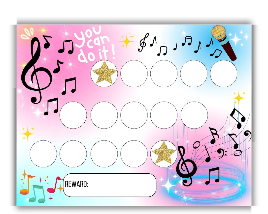 Music Practice Reward Chart for Kids: Instrument, Piano Tracker (A4/US ...