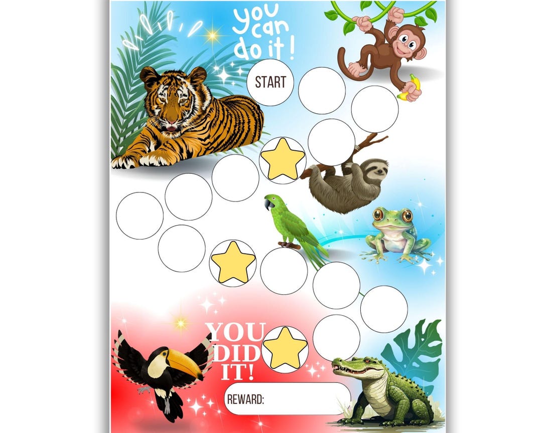 Printable Jungle Reward Chart - Forest Reward Chart - Zoo Sticker Chart ...
