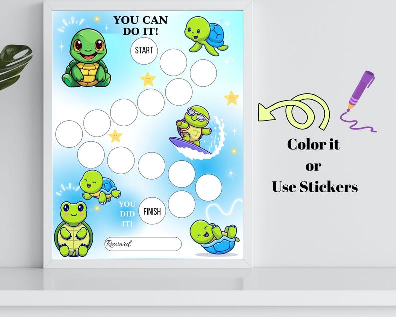 Turtle Reward Chart for Kids - Printable Habit Tracker - Cute Animal ...