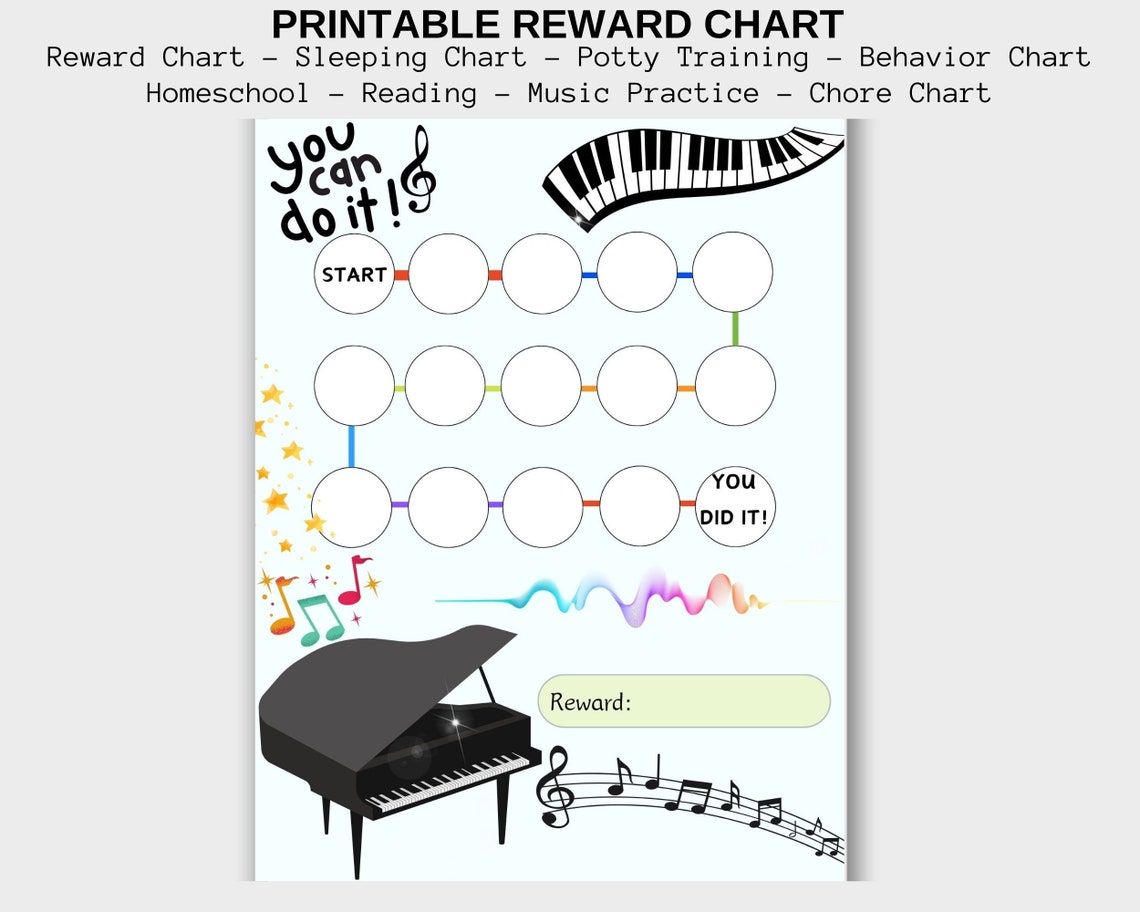 Printable Piano Reward Chart - Music Practice - Piano Practice - Music ...
