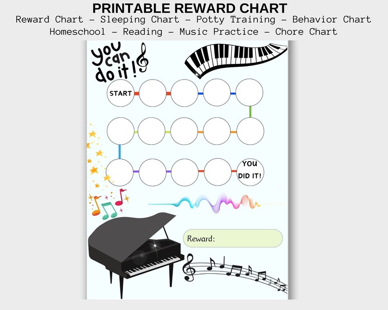 Printable Piano Reward Chart - Music Practice - Piano Practice - Music ...