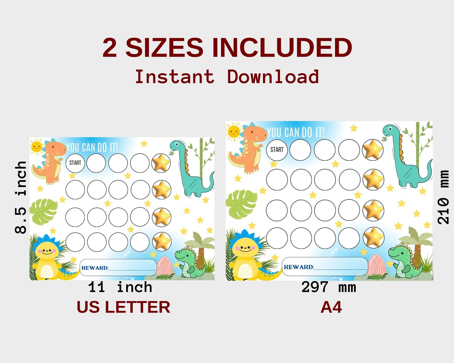 Dinosaur Reward Chart for Kids - Potty Training - Chore Chart - Boys ...