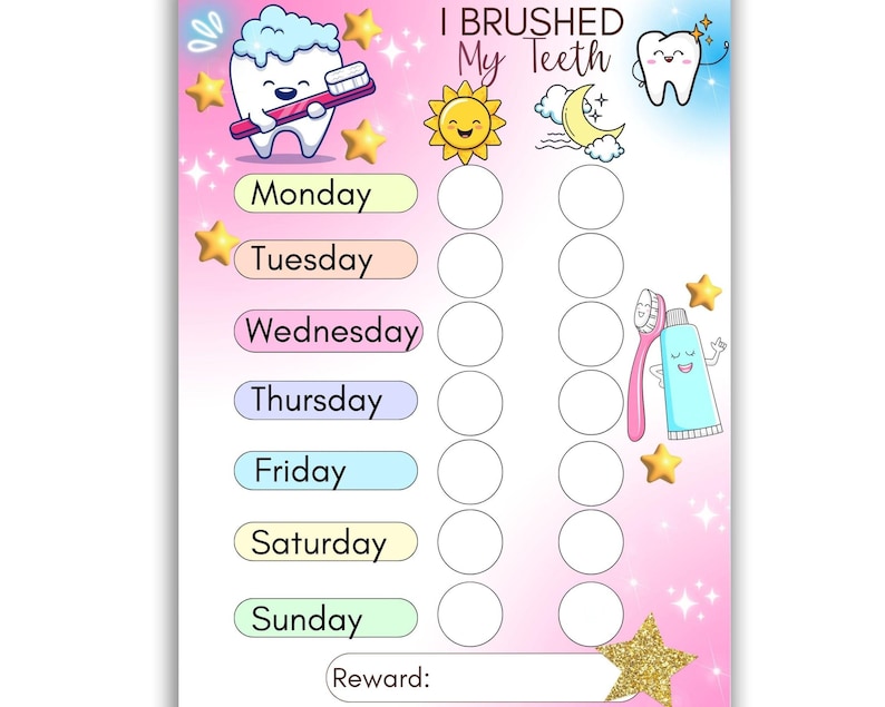 Teeth Brushing Reward Chart Tooth Brushing Reward Chart Sticker Chart ...