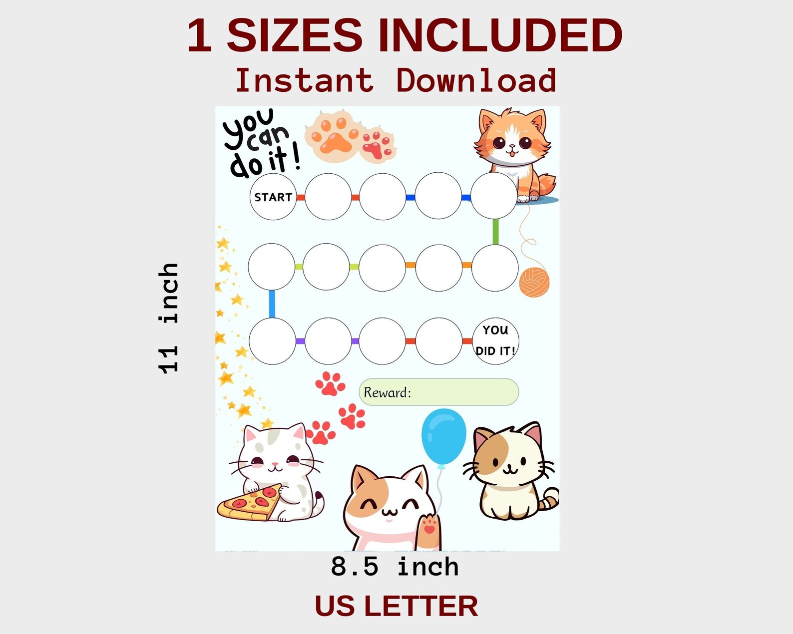 Printable Cat Reward Chart Kids Reward Chart Potty Training Sleeping ...