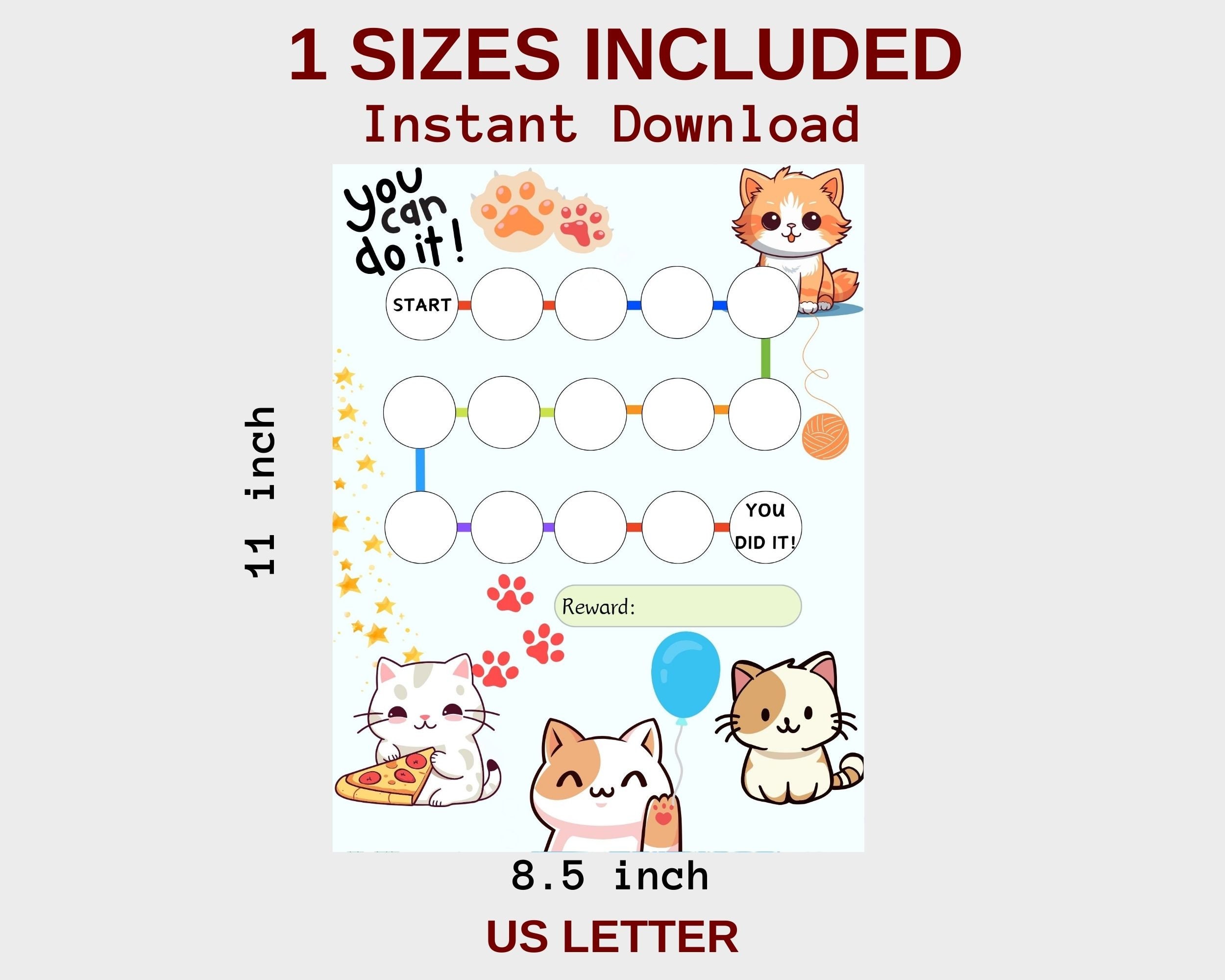 Printable Cat Reward Chart Kids Reward Chart Potty Training Sleeping ...