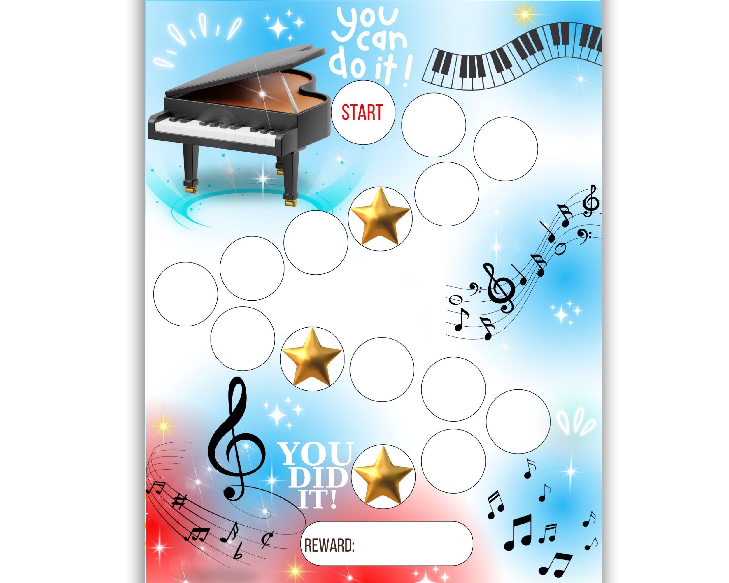 Printable Piano Practice Reward Chart for Kids - Music Lesson Tracker ...