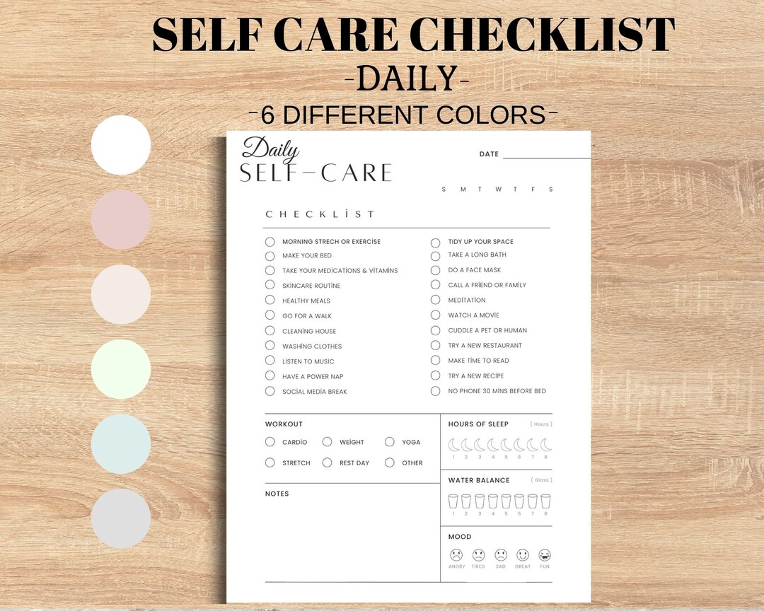 Daily Self Care Checklist Printable & Digital Self Care Planner Self ...