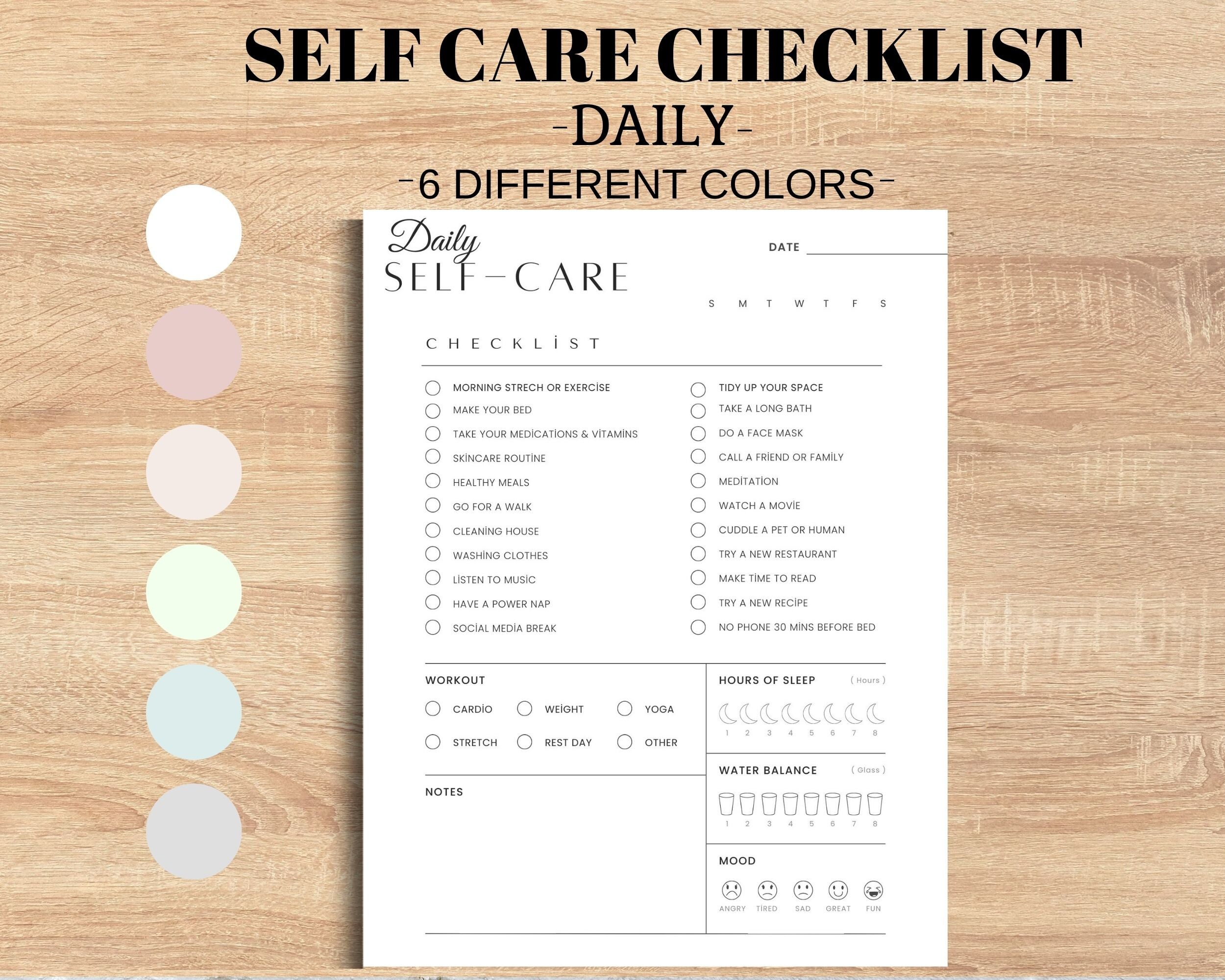 Daily Self Care Checklist Printable & Digital Self Care Planner Self ...