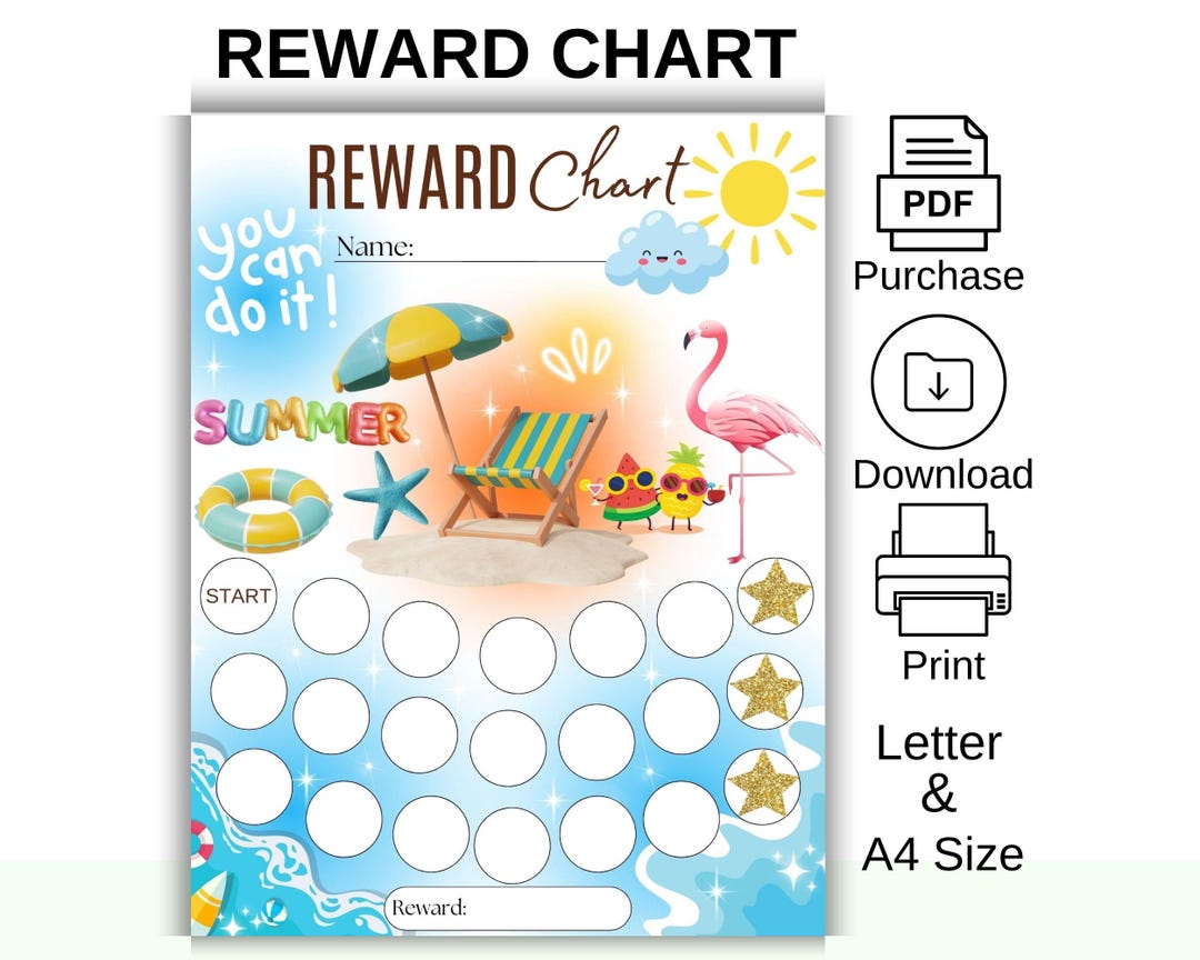 Summer Reward Chart for Kids – Printable Behavior - Chore Chart ...
