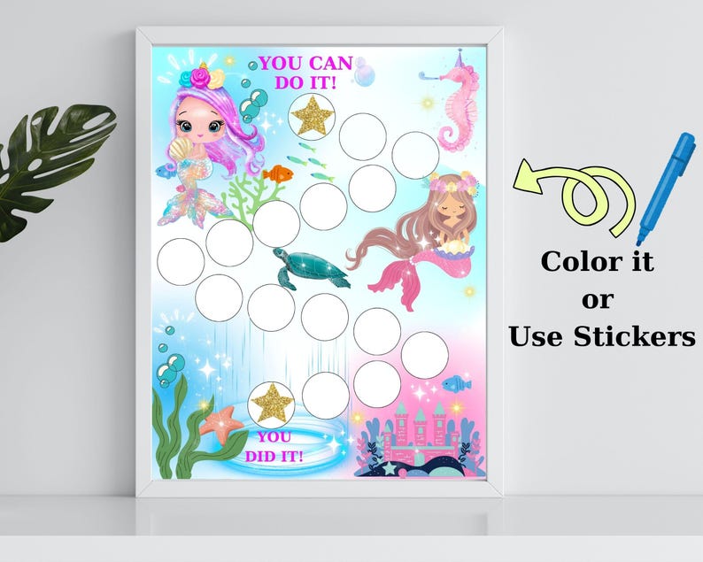 Printable Mermaid Reward Chart - Girls Potty Training - Sleeping Chart ...
