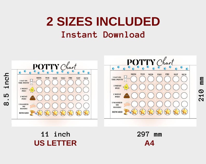 Potty Training Chart for Kids - Potty Chart for Boys - Toilet Training ...