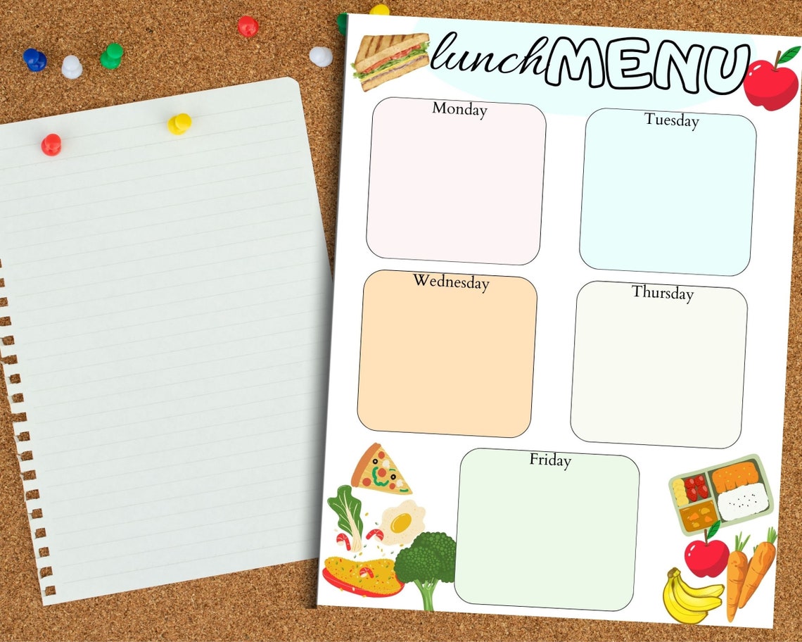 School Lunch Planner - Kids Lunch Weekly Menu Planner - Kids Meal ...