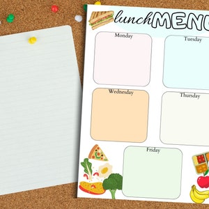 School Lunch Planner - Kids Lunch Weekly Menu Planner - Kids Meal ...