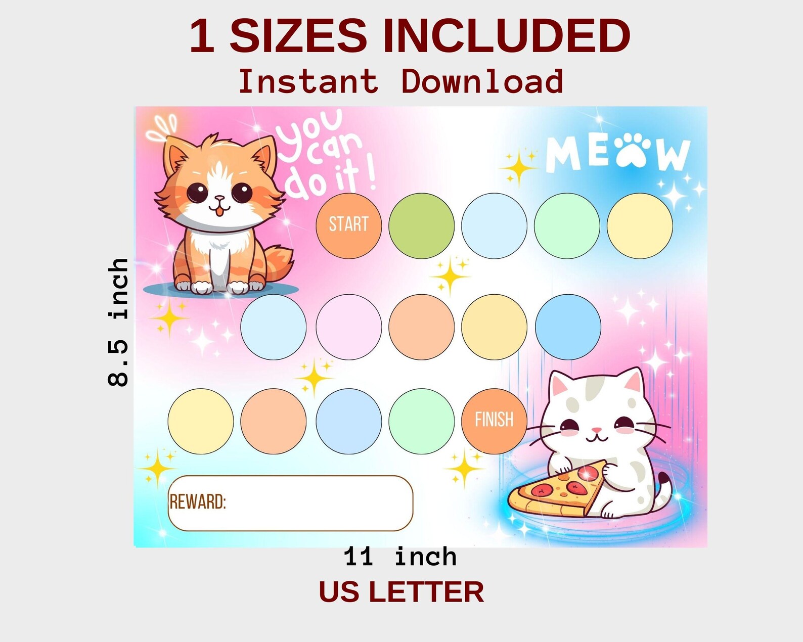 Printable Cat Reward Chart Kids Reward Chart Behavior Chart Potty ...