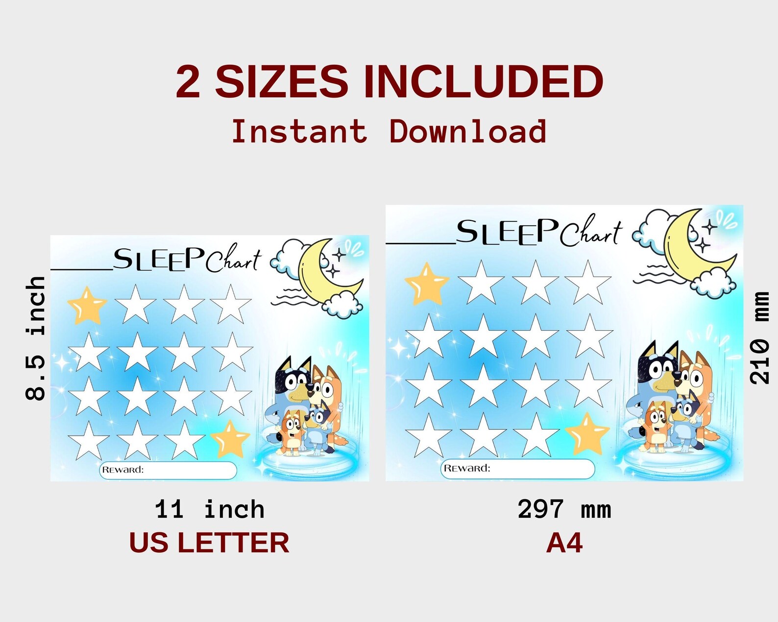 Bluey Sleeping Chart - Kids Sleep Reward Chart - Sleep Chart for Kids ...