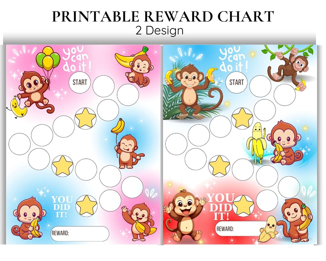 Monkey Reward Charts for Boys&girls – Jungle Printable Sticker Chart ...