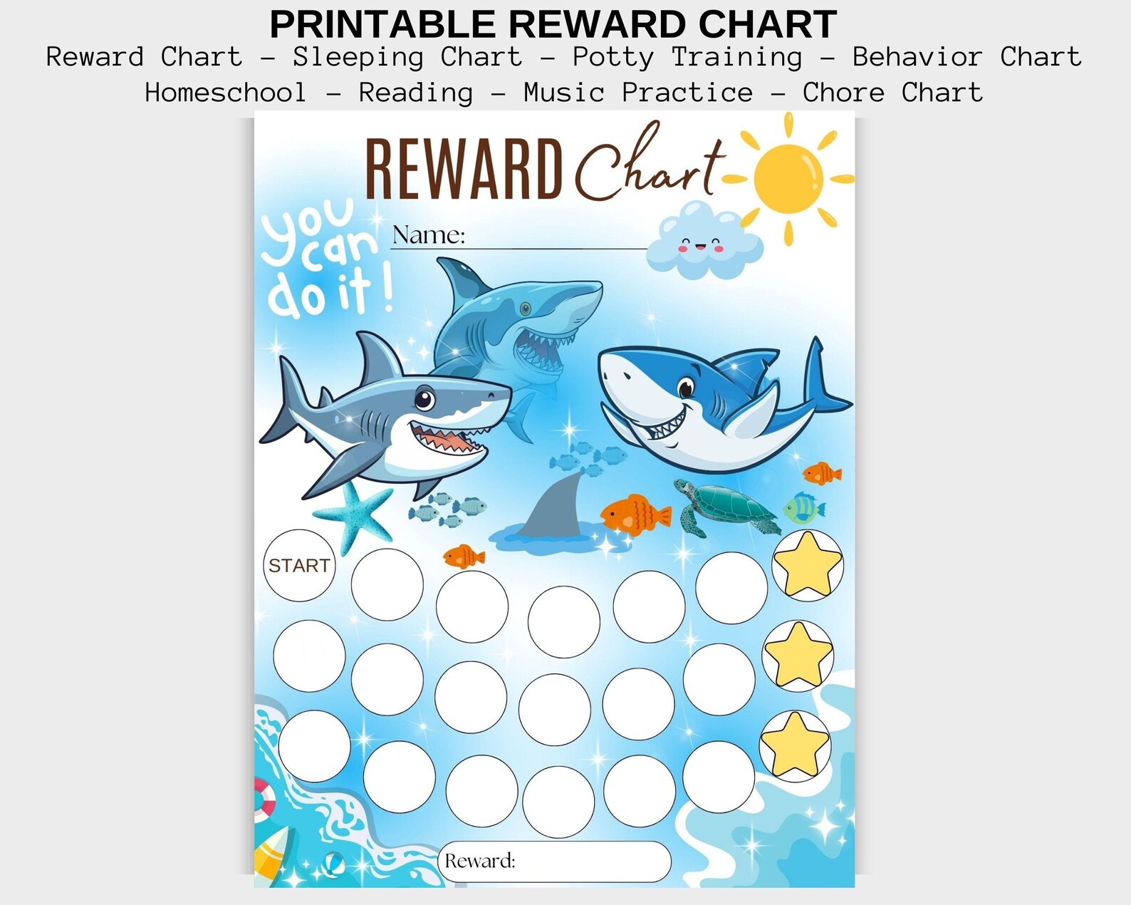 Printable Shark Reward Chart - Ocean Reward Chart - Under the Sea ...
