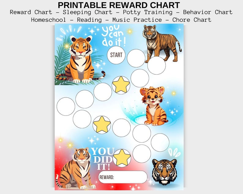 Tiger Reward Chart Kids Reward Chart Toddler Reward Chart Potty ...