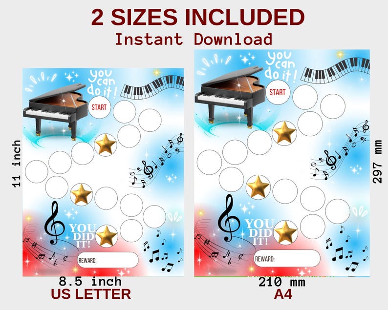 Printable Piano Practice Reward Chart for Kids - Music Lesson Tracker ...