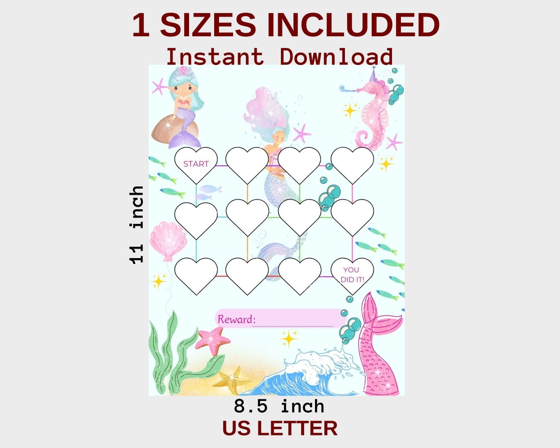 Printable Mermaid Reward Chart Sleeping Chart Ocean Reward Chart Under ...