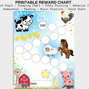 Farm Reward Chart - Kids Behavior Chart - Potty Training Chart - Chore ...