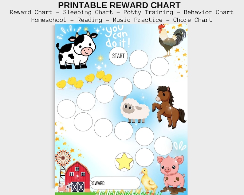 Farm Reward Chart Kids Behavior Chart Potty Training Chart Chore Chart ...