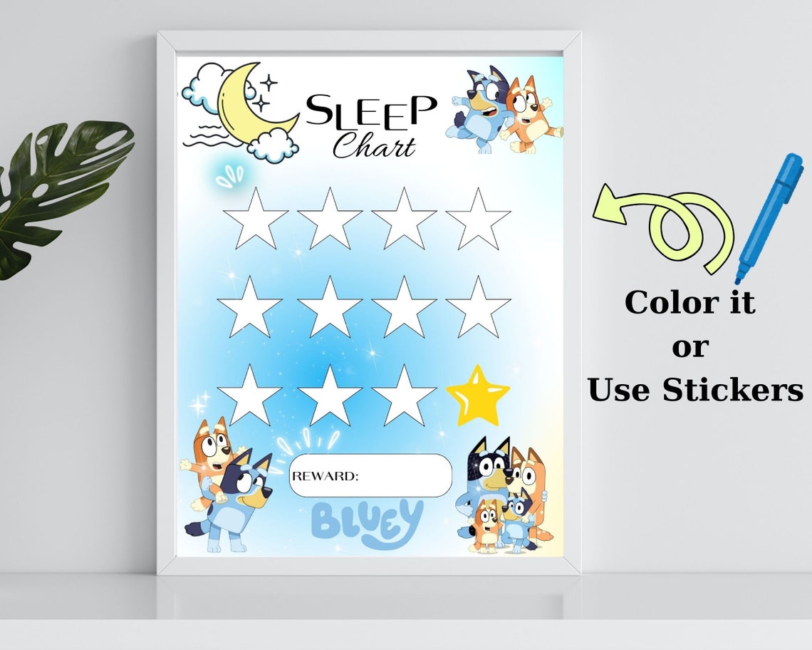Bluey Sleeping Chart - Printable Sleep Tracker for Kids - Sticker Chart ...