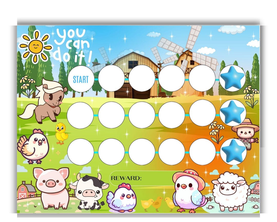Farm Animals Reward Chart for Kids - Behavior Chart - Potty Training ...