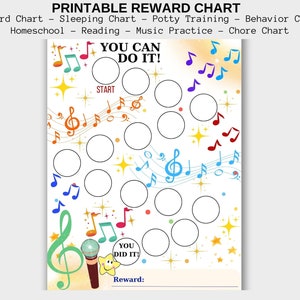 Printable Music Reward Chart - Music Practice Chart - Kids Music Reward ...