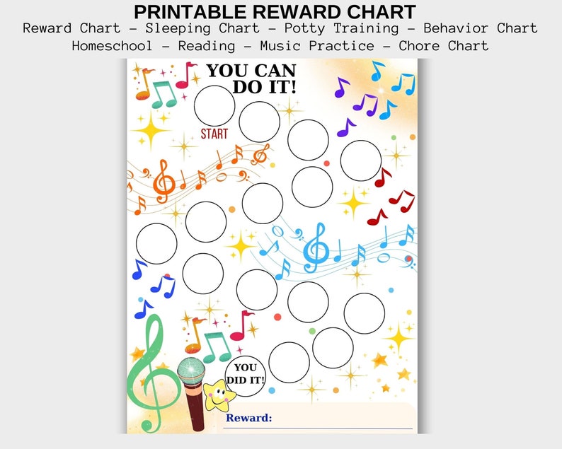 Printable Music Reward Chart Music Practice Chart Kids Music Reward ...