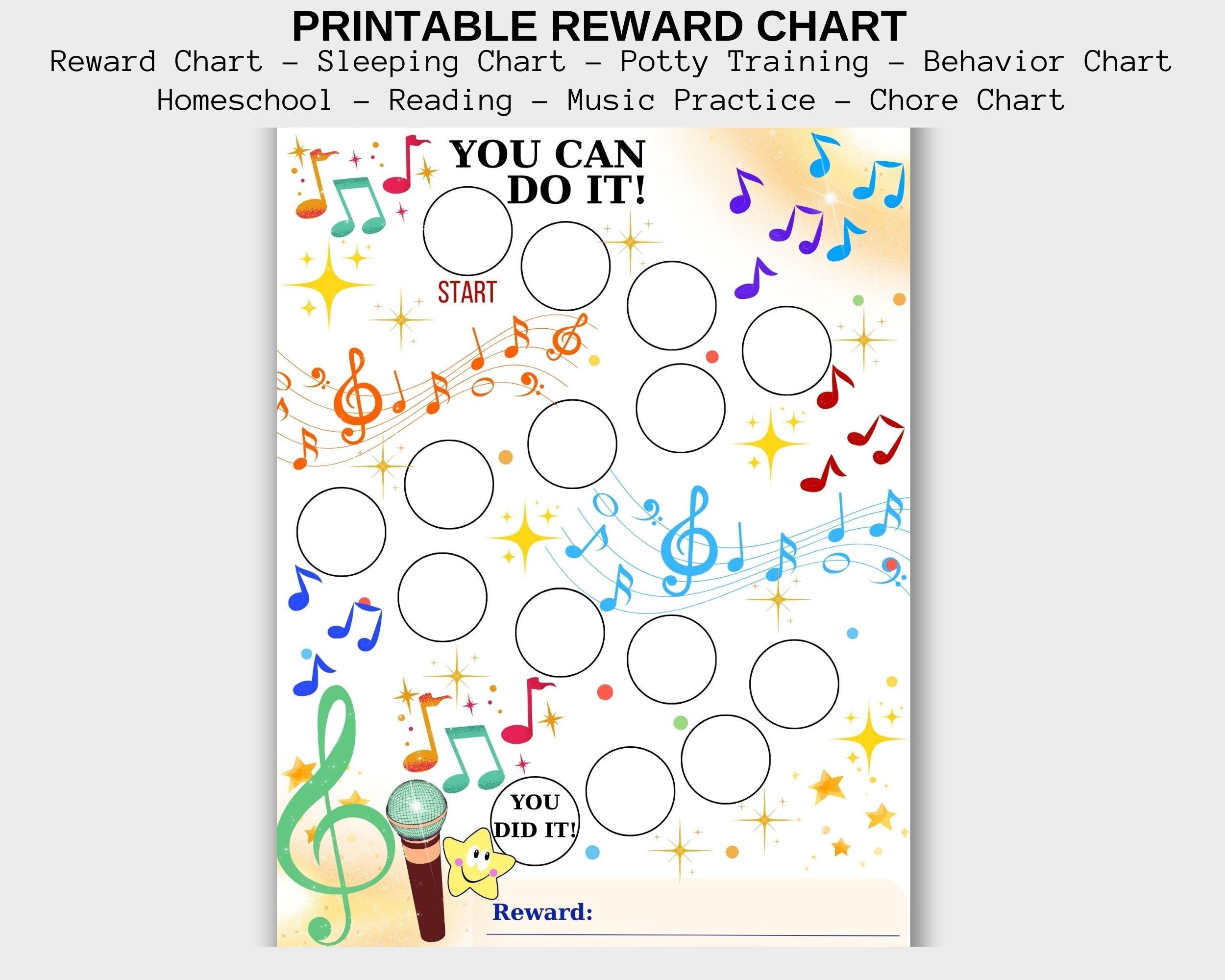 Printable Music Reward Chart Music Practice Chart Kids Music Reward ...