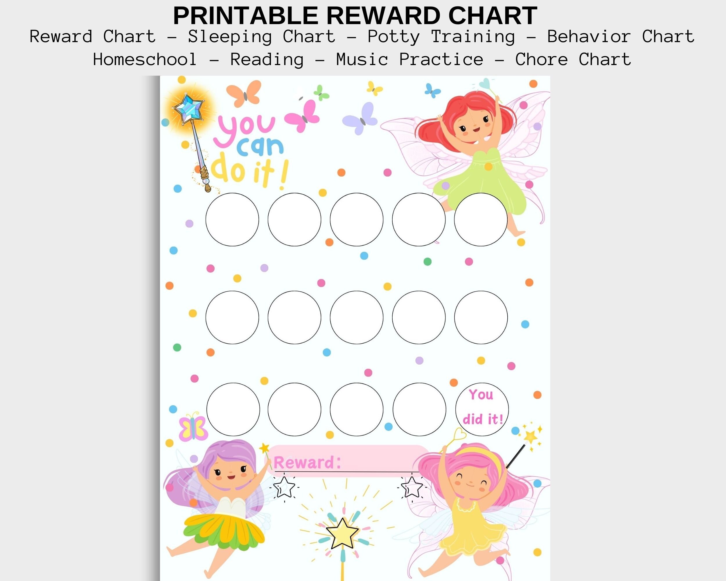 Fairy Reward Chart Girls Behavior Chart Kids Girls Chore Chart Sleeping ...