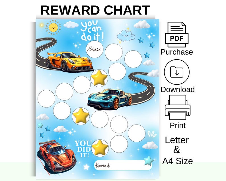 Sports Car Reward Chart for Kids - Printable Racing Car Behavior Chart ...